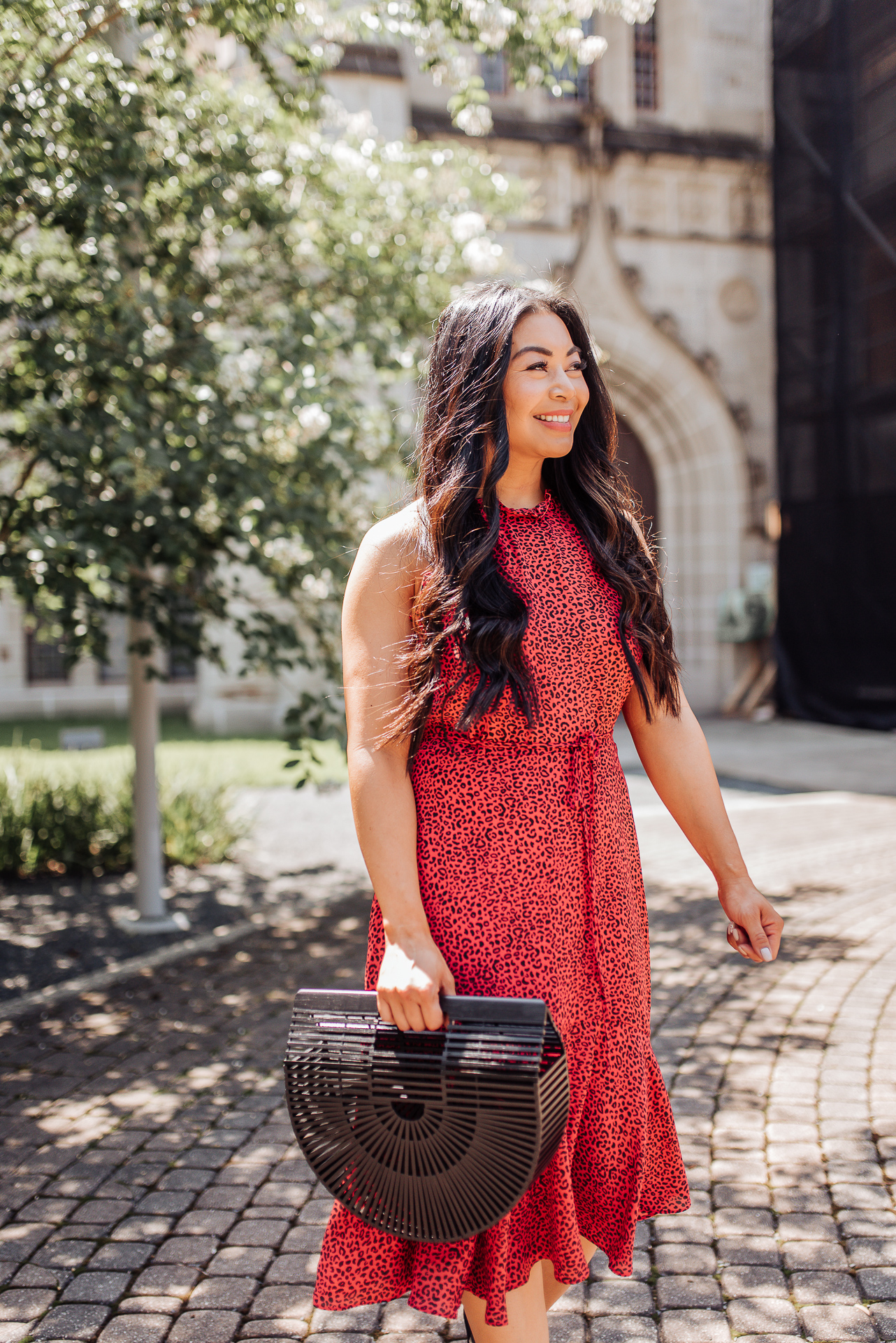 Red Leopard Print Midi Dress - Roselyn Weaver